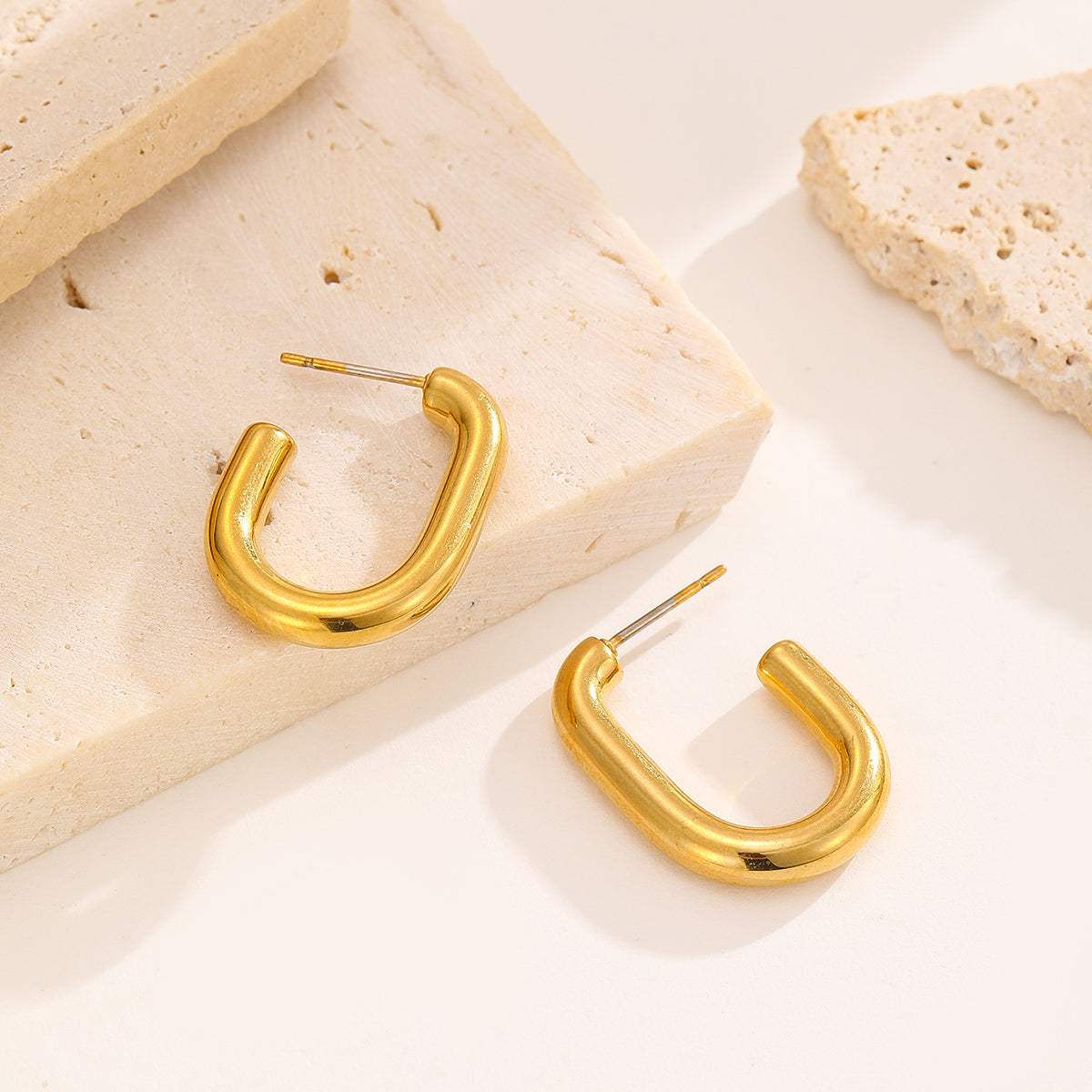 Thick Golden Hoops Open Rectangular Shape Small Size – Eva & Elio